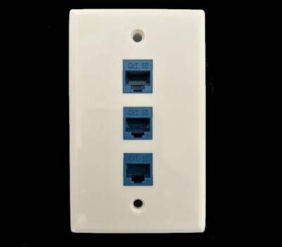CAT5E Ethernet Wall Plate 3-Port Single Gang Keystone Network Female to ...