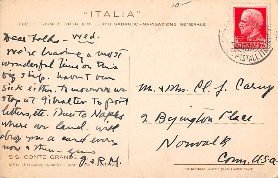 SS CONTE GRANDE AT SEA ~ I. S. A. N. ITALY LINE, ARTIST IMAGE used ...