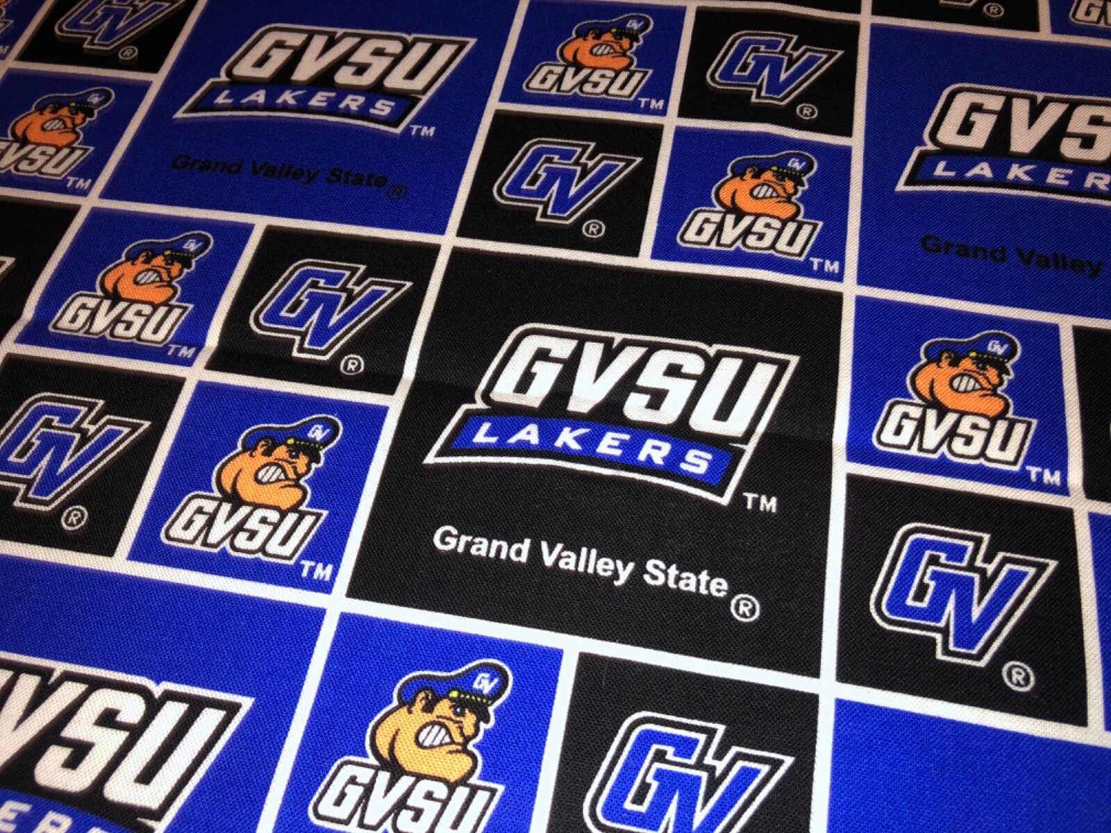 NEW COTTON Fabric 1/4yd=9inX44in GRAND VALLEY STATE UNIV. GVSU LAKERS ...