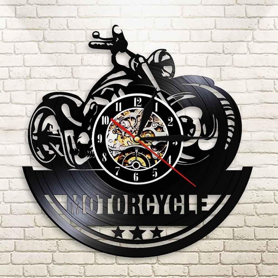 12" American Harley Motorcycle CD Vinyl Record Wall Clock with LED Home ...