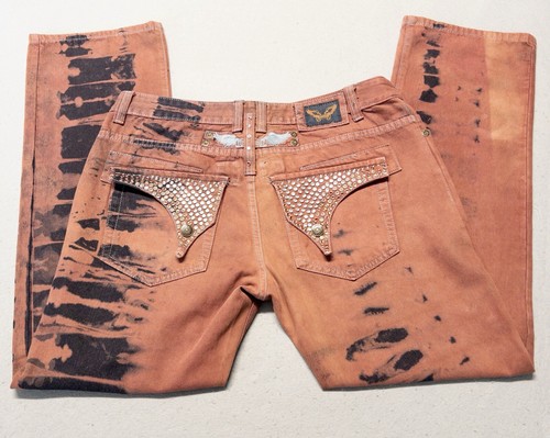 Robins Jeans Embellished Long Flap Jeans Mens 38x32 Denim Snake Skin ...