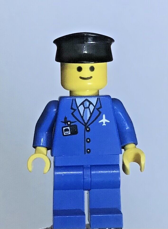 LEGO Airline Pilot Blue Suit with Black Hat Classic Head | eBay