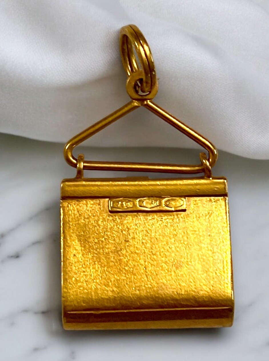 VINTAGE 18k 750 SOLID Yellow Gold 3D PURSE Bag Pocketbook Charm Pendant ...