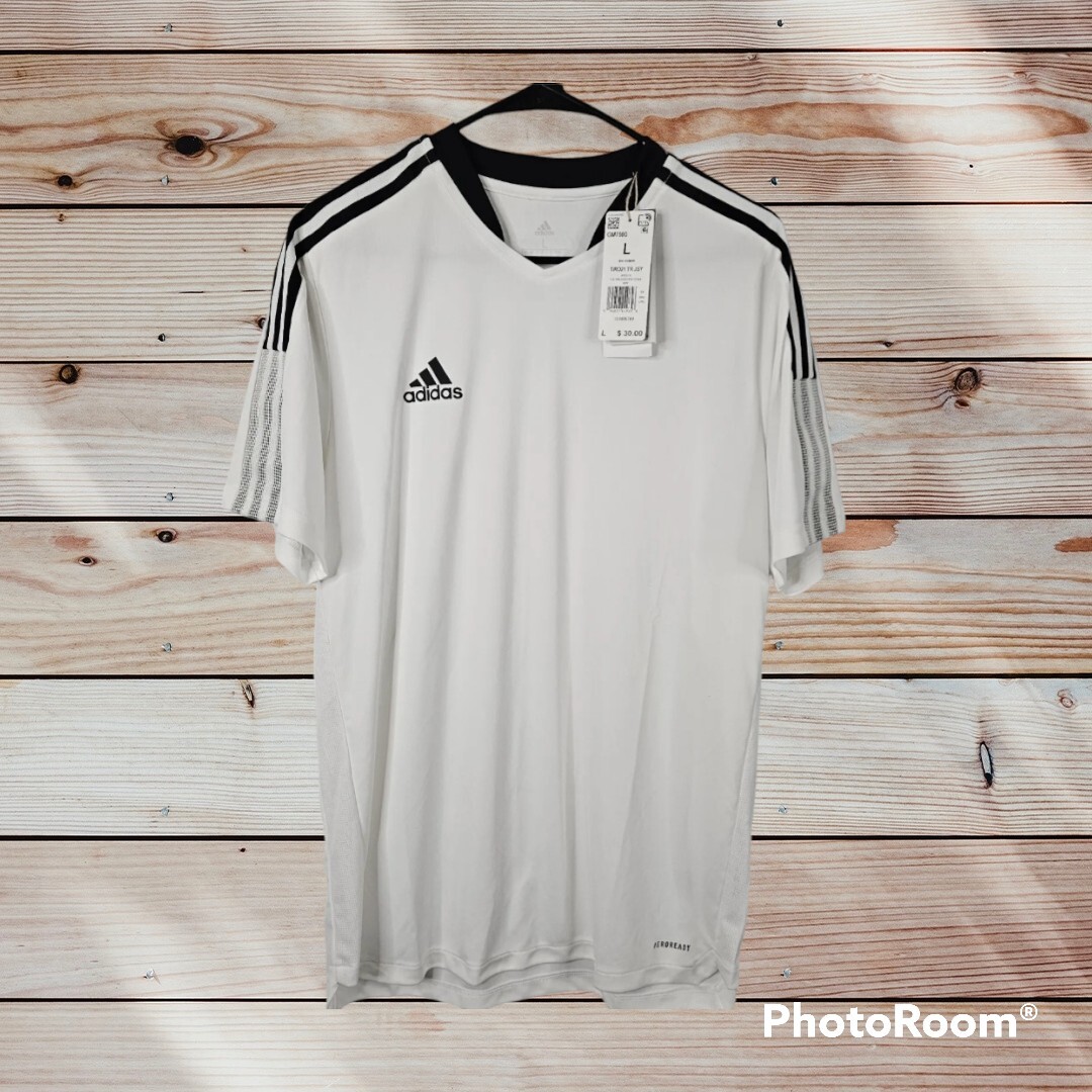 Mens Size Large White Black Adidas Tiro 21 Training Soccer Jersey ...