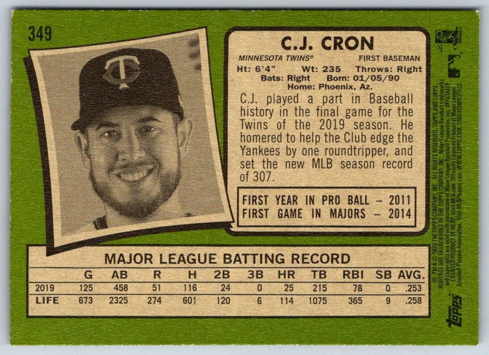 2020 Topps Heritage C.J. Cron #349 Minnesota Twins Baseball Card | eBay