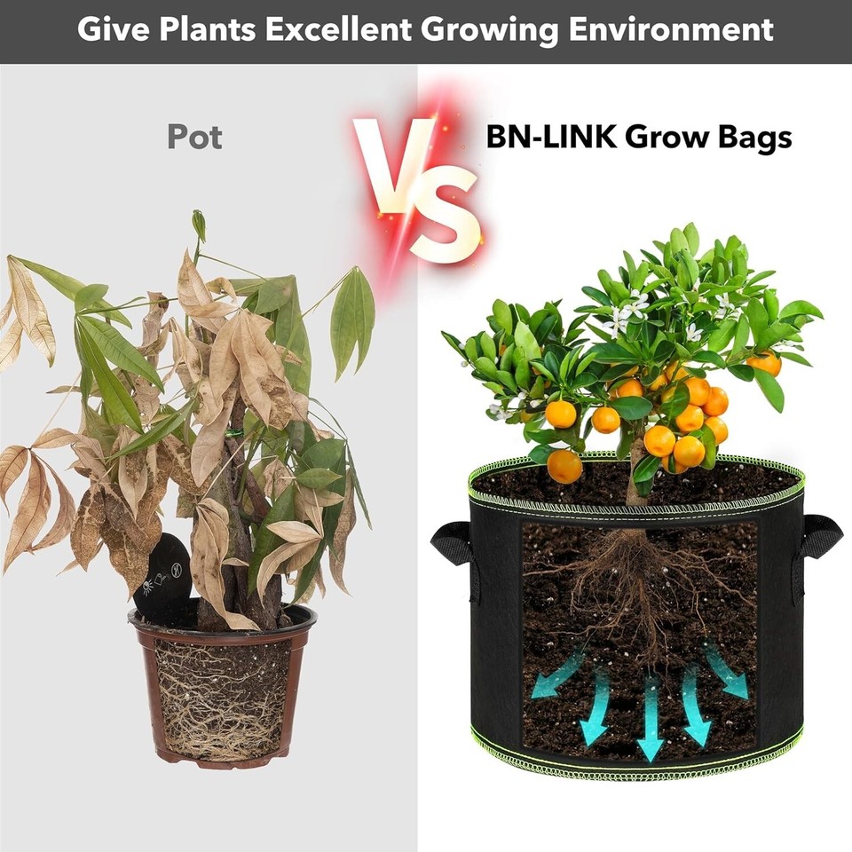 BN-LINK 5/10 Pack 5-10 Gallon Grow Bags Heavy Duty 300G Thickened ...