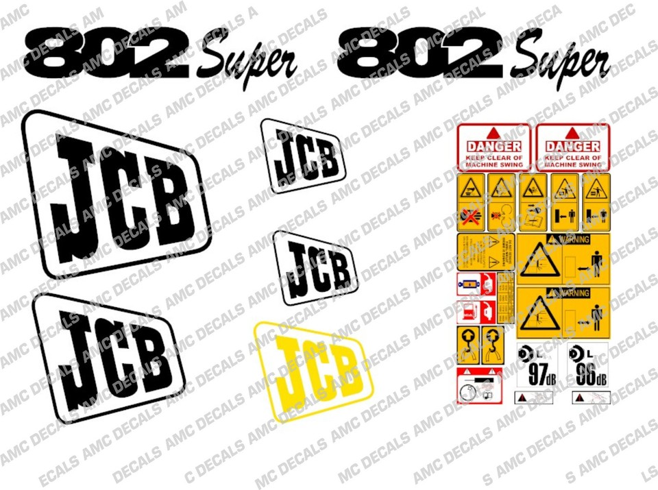 JCB 802 SUPER MINI DIGGER COMPLETE DECAL SET WITH SAFTY WARNING | eBay