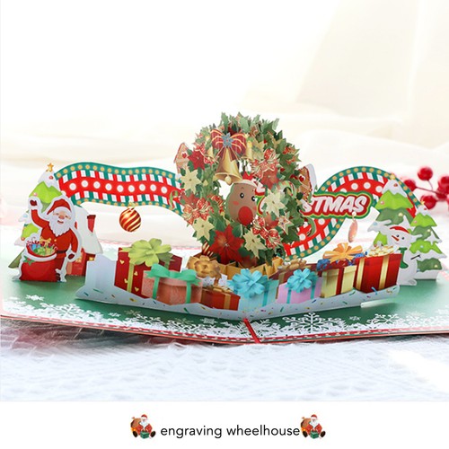 3D Christmas Greeting Card Christmas Wreath Shape Hand Carved Message ...
