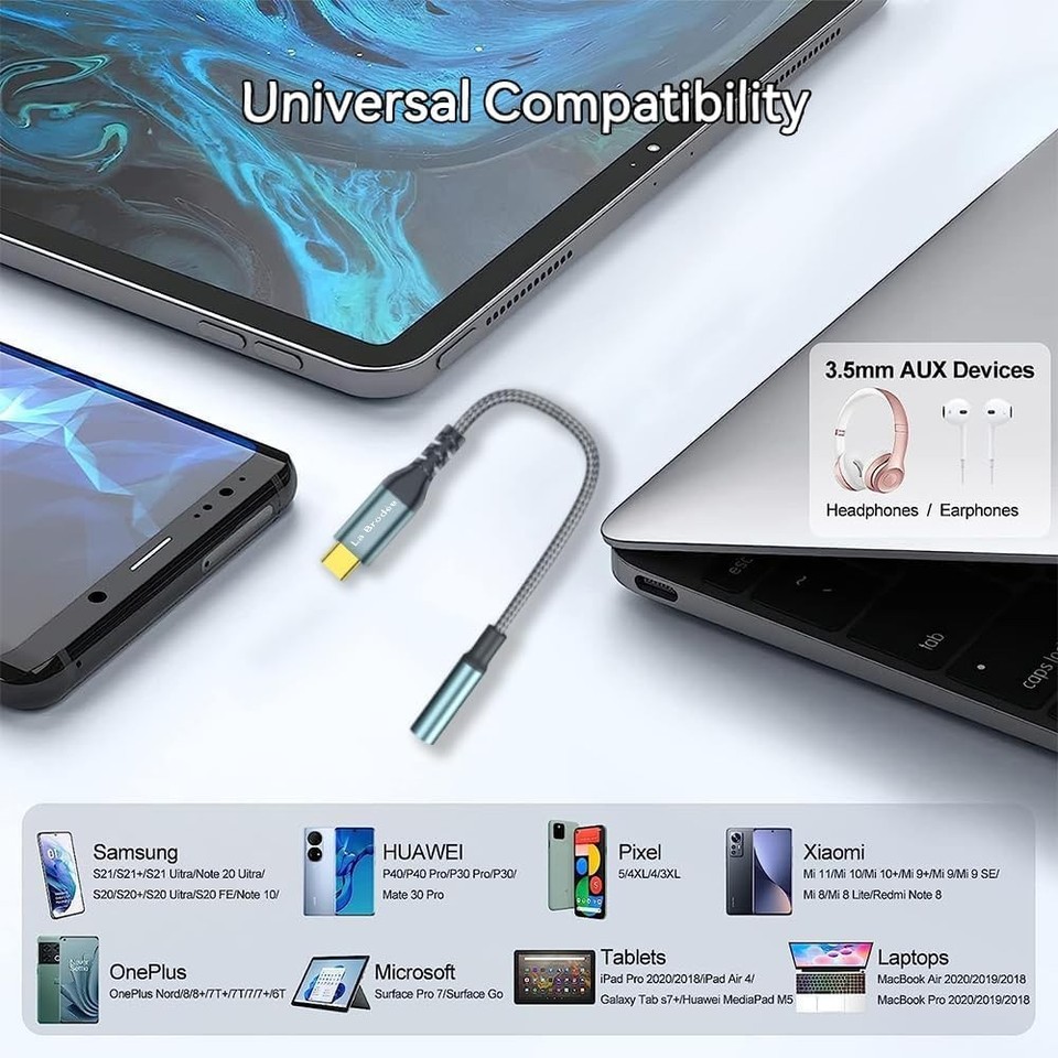 USB-C to 3.5mm Audio Adapter, With Integrated Hi-Fi DAC Chip Nylon ...