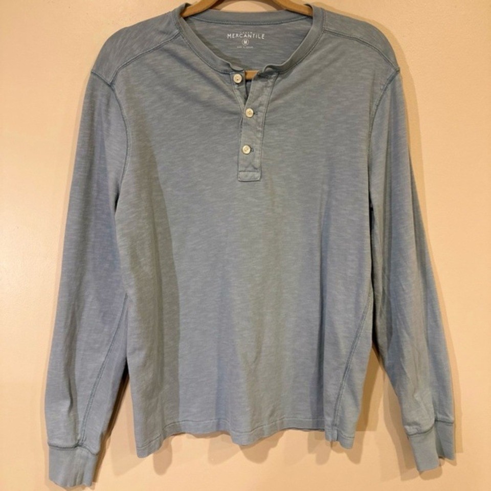 J. Crew Mercantile Mens Long Sleeve Henley Shirt Casual Top Medium Blue ...