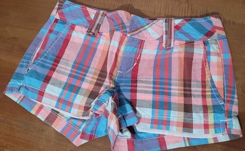 Aeropostale Stretch Shorts Women Size 00 Plaid Blue Red Back Pockets | eBay