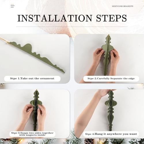 Pcs Finial Christmas Ornaments for Tree, 3D Paper Honeycomb Hanging 6 ...