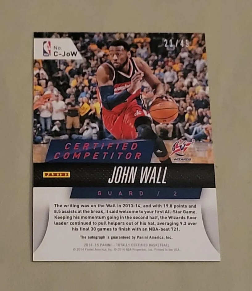 2014-15 Totally Certified JOHN WALL CERTIFIED COMPETITOR ON CARD AUTO ...