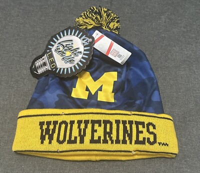 Michigan Wolverines Light Up Winter Knit Beanie Cuffed POM Adult Unisex ...
