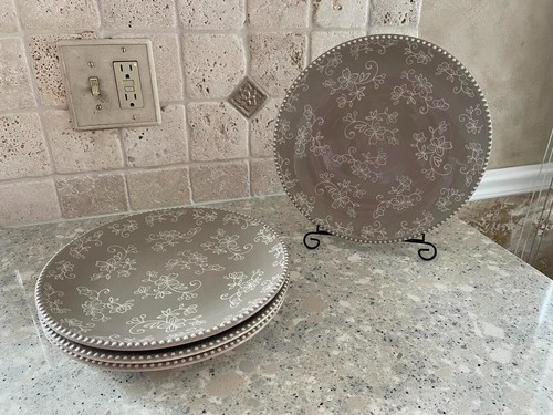 Temptations Dinner Plates / Set of 4 / Floral Lace Taupe NEW | eBay