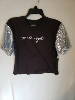 Mighty Fine Women's Short Sleeve Up All Night Glitter Cropped Size M ...