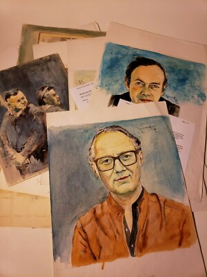 17 ORIGINAL VICTOR VIKO OIL GOUACHE ON PAPER PORTRAITS FRENCH NOTABLES ...
