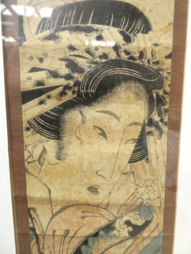 VINTAGE JAPANESE WOOD BLOCK PRINT GEISHA LADY HAND SCRIBED SIGNED ...