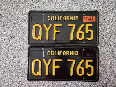 1963 Black California License Plates, 1965 Validation Sticker, DMV ...