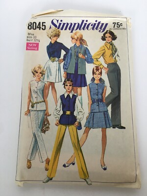 Simplicity Sewing Pattern 8045 Skirt Top Pants Sleeveless Jacket 10 Vtg ...
