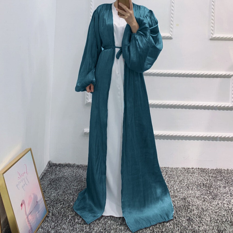 Open Abaya Cardigan Women Muslim Long Robes Turkey Kimono Ramadan Dubai ...