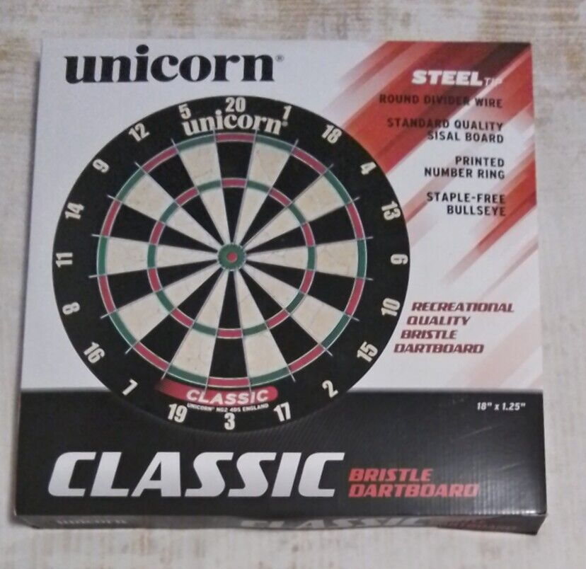 Unicorn Dartboard Classic Bristle Stell NG2 4DS England 18" x 1.25 Wire ...