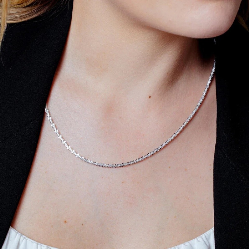 1.5mm to 3mm Sterling Silver Twisted Sparkle ROCK Chain Necklace, Made ...