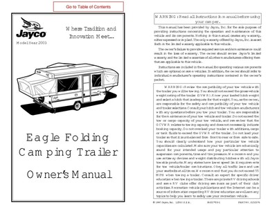 Jayco Fold-Down Pop-Up Tent Trailer Owners Manual- 2003 Eagle | eBay
