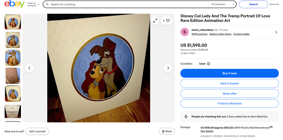Disney Cel LADY AND THE TRAMP Portrait of Love Ltd Edition 200 ...