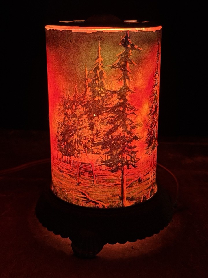 Antique 1930 Forest Fire Motion Lamp Table Light Animated Action Scene ...