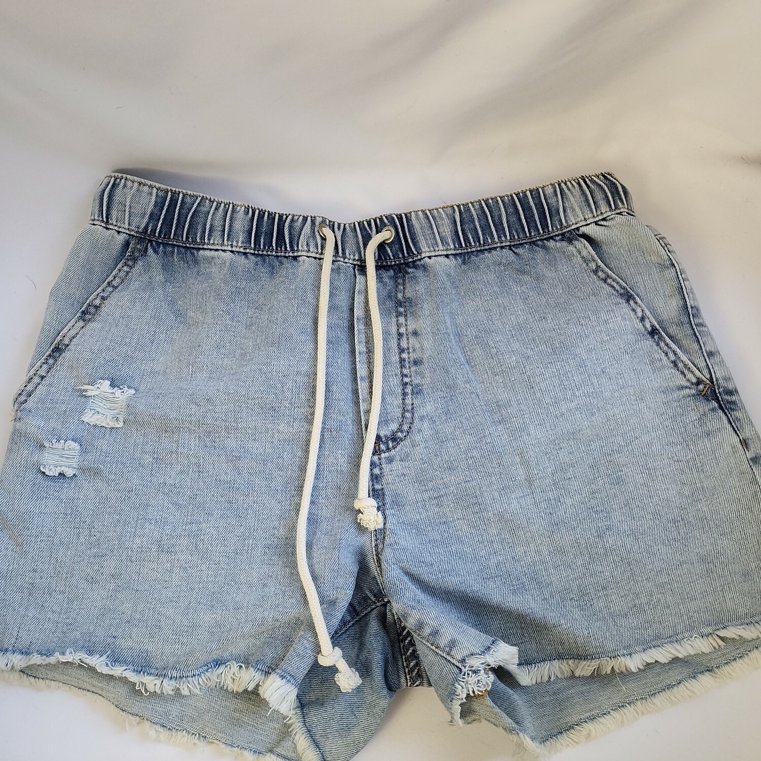 No Boundaries Womens Blue Drawstring Waist Distressed… - Gem