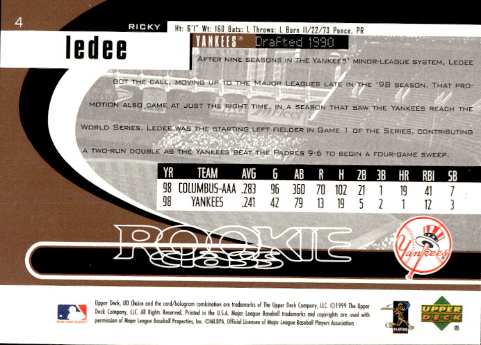 1999 UD Choice Ricky Ledee 4 New York Yankees | eBay