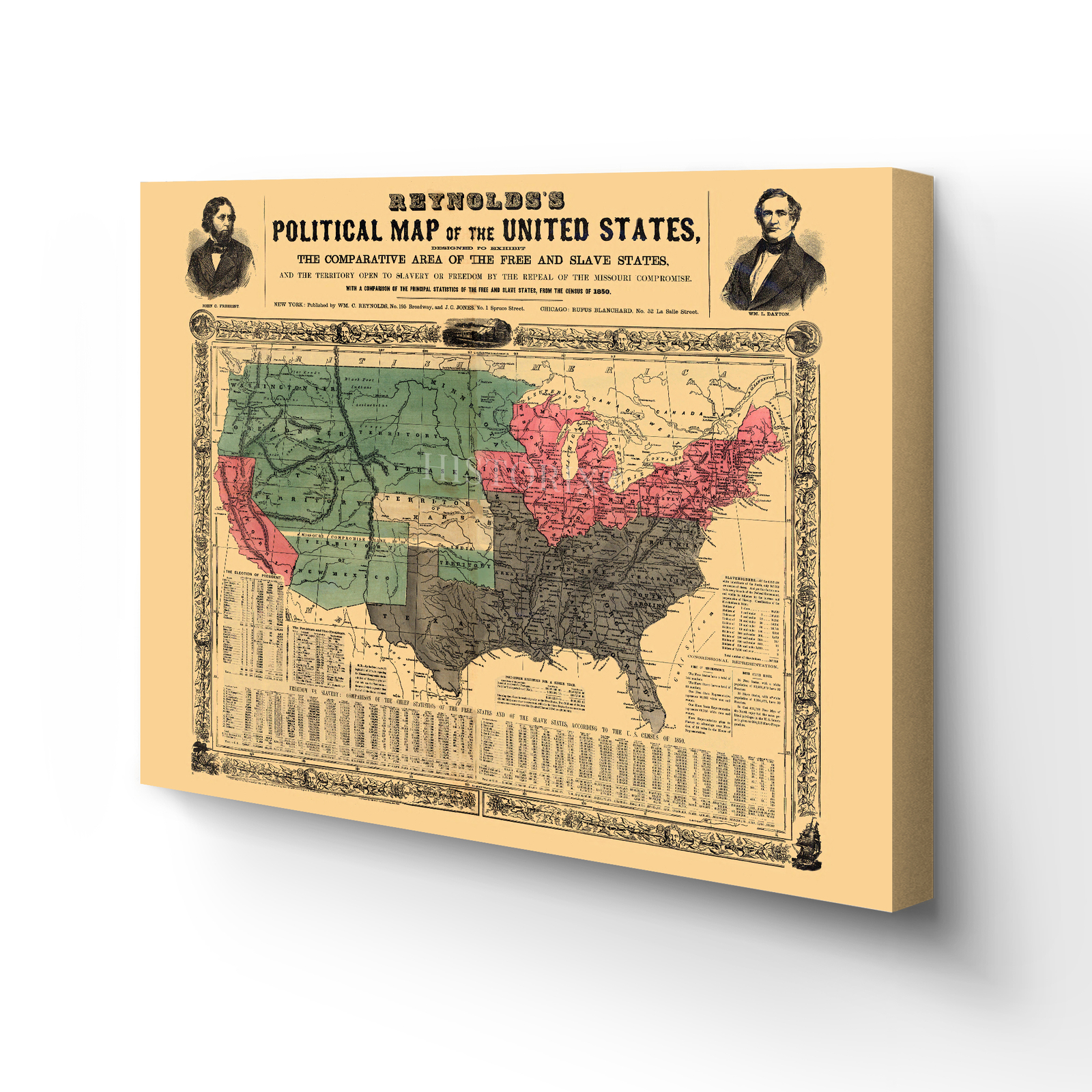 1856 United States Map Art - Canvas Wrap Vintage USA Map Wall Art ...