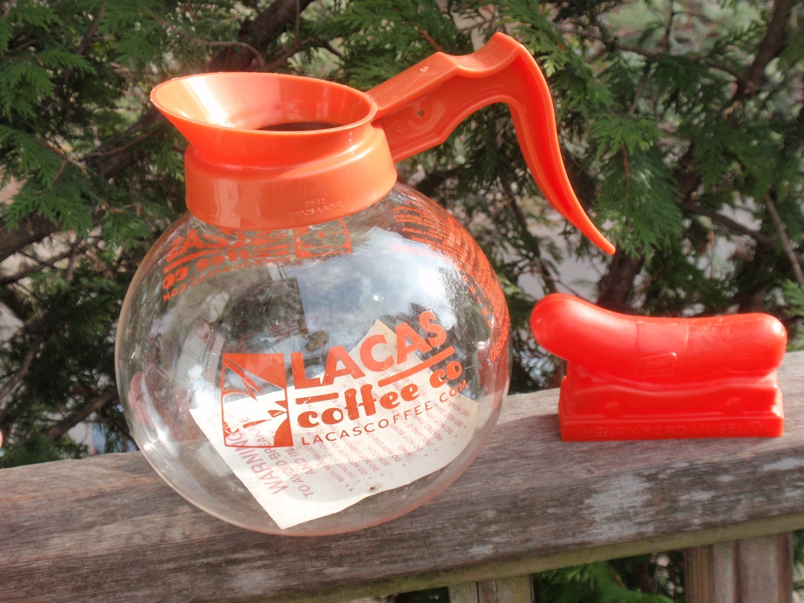 2 ORANGE KITCHEN ITEMS LACAS COFFEE DECAF GLASS POT VINTAGE OSCAR ...