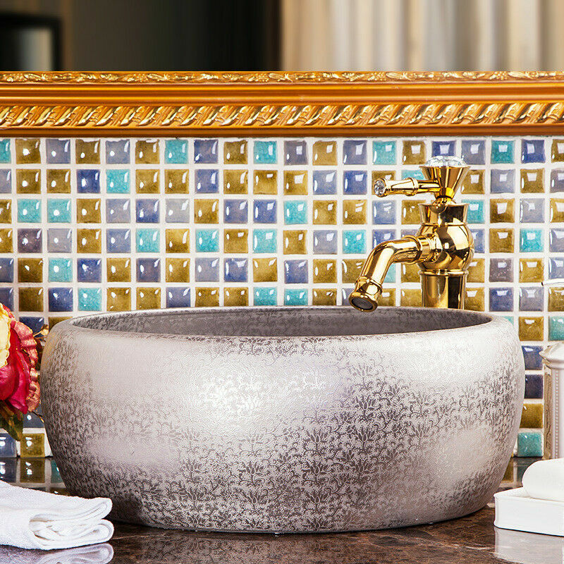 Gold Ceramic Bathroom Basin Vessel Sink Mixer Faucet Tap Pop-up Drain ...