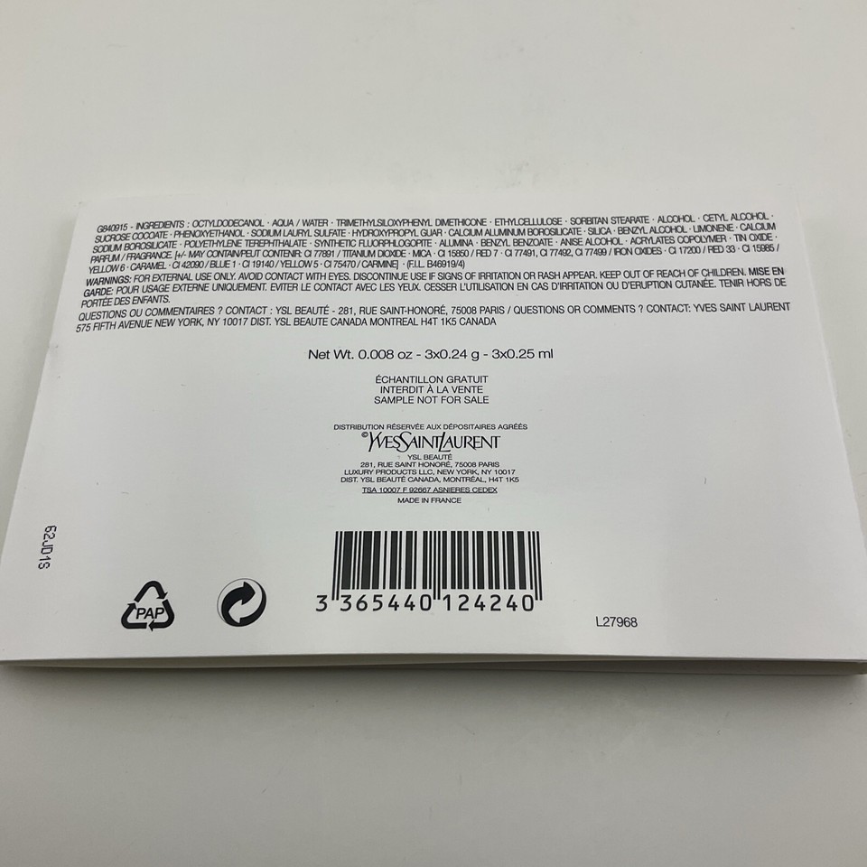 YSL Rouge Pur Couture Glossy Stain Sample Pods #N9, #N11, #N7 New x 2 ...