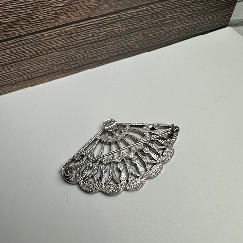 Avon Clear Rhinestone Fan Shaped Brooch Pin Silver Tone Signed | eBay