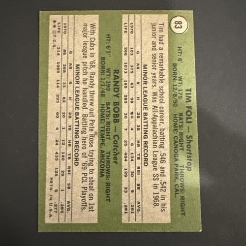 1971 Topps - 1971 Rookie Stars Tim Foli, Randy Bobb #83 (RC) Autograph ...