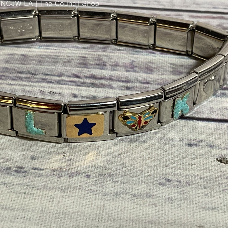PERSONA LINKS Italy Stainless Steel & 2 14K Gold Links Stretch Bracelet ...