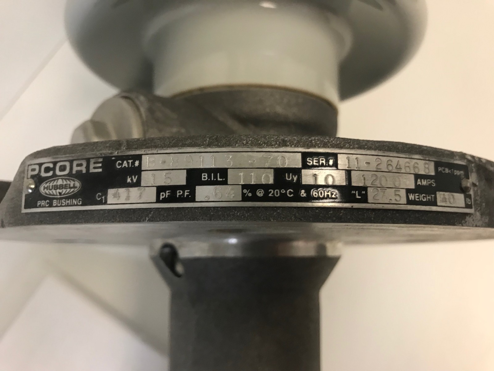 NEW OLD STOCK HUBBELL PCORE 15KV 1200A PRC BUSHING B-89113-70 110-BIL ...