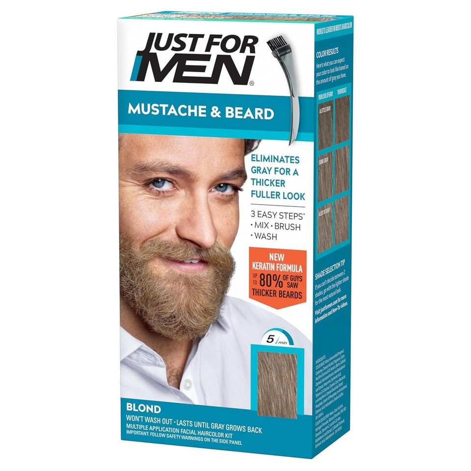Just For Men Mustache & Beard, Beard Dye for Men with Brush Included ...