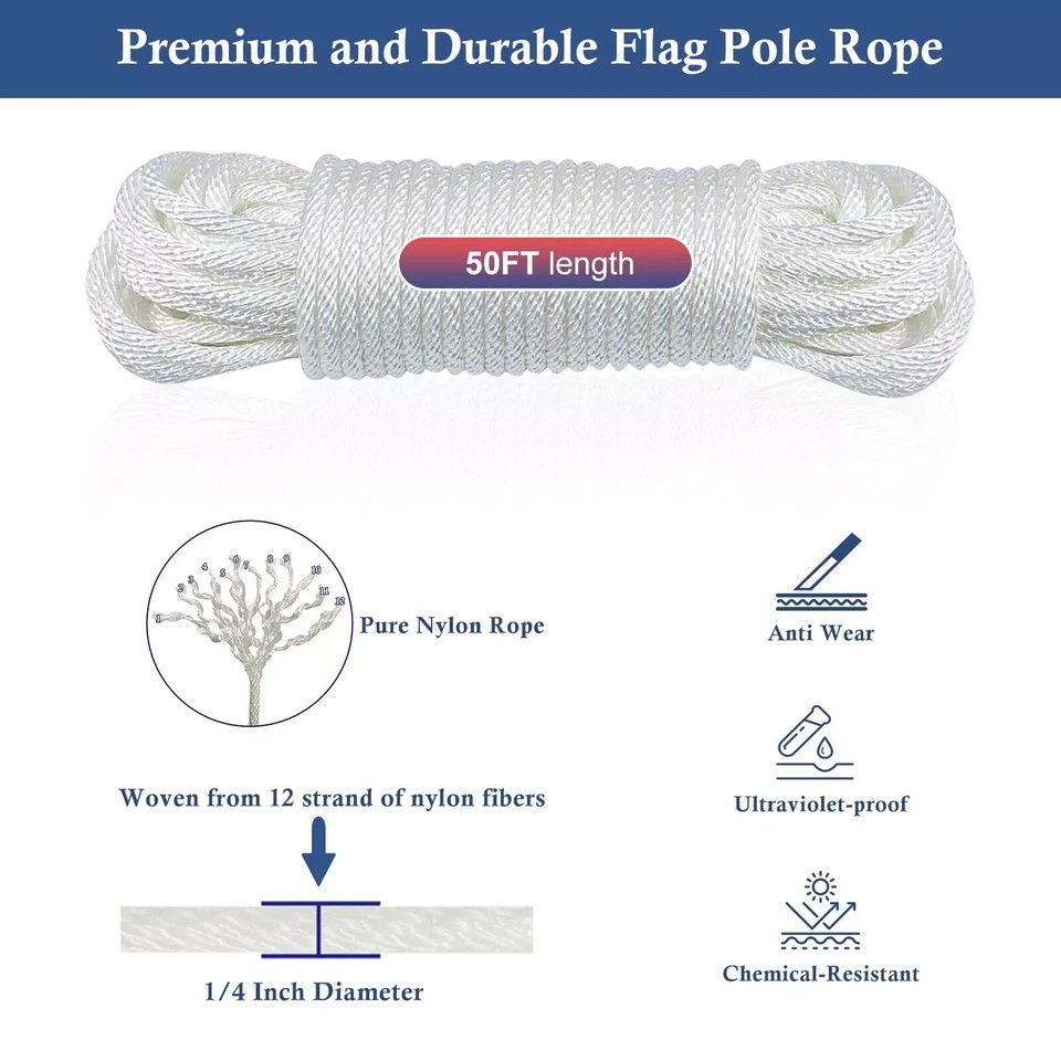 Flagpole Hardware Repair Parts Kit - 50 Feet Halyard Rope+7" Eagle ...