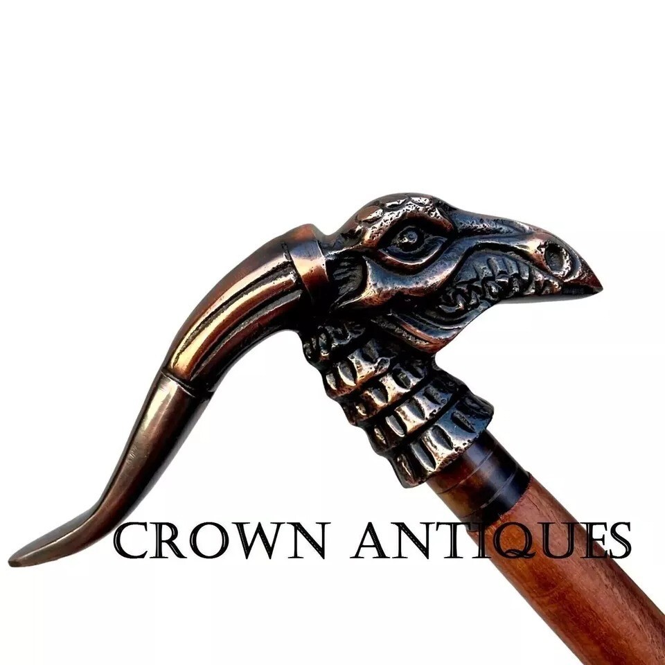 Antique Brass Dragon Head Handle Victorian Wooden Wal… - Gem