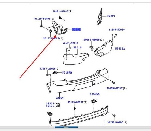 Genuine Toyota Yaris T Sport 2002-2005 LH Rear Bumper Seal 52592-52140 ...