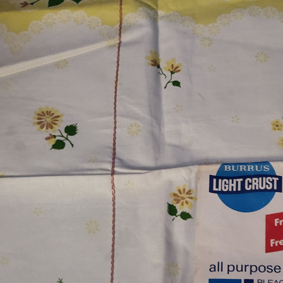 1970s Yellow Floral Print Vintage Flour Sack w/Orginal Sticker Burrus ...