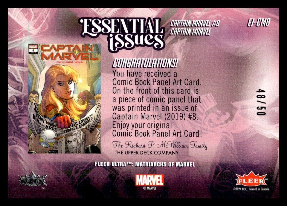 2024 Marvel Matriarchs Essential Issues Captain Marvel #/50 | eBay