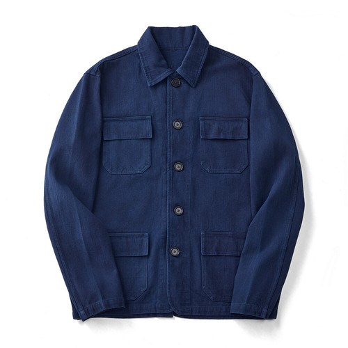 Indigo Dyeing Chore Coat Men's Vintage Casual Jacket Pockets Work Coat ...