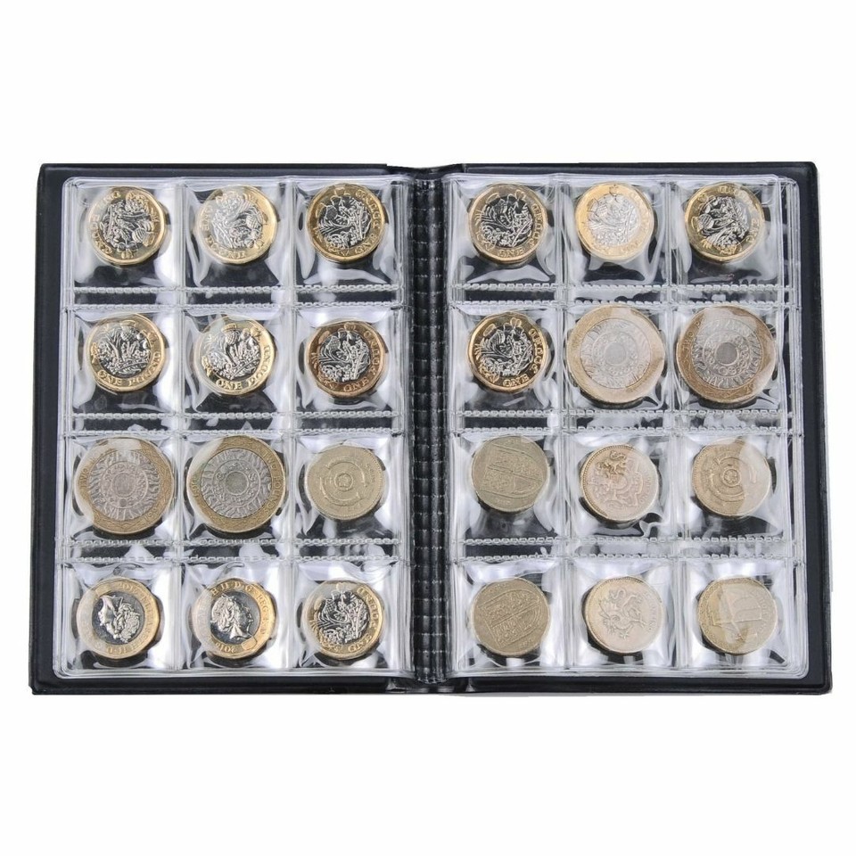 120 Pockets Coin Collection Storage Book Album Money Holder Coins Black ...
