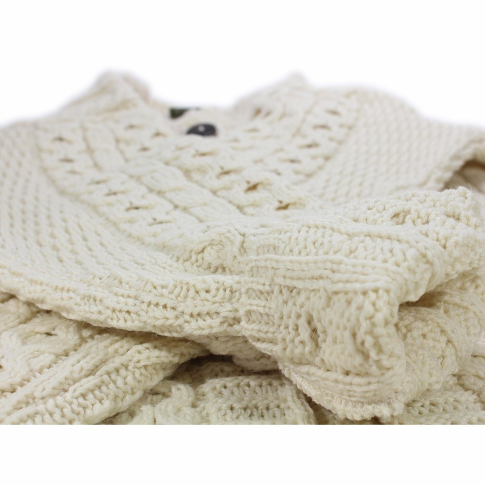 Aran Irish Button Cardigan Sweater Merino Wool Cable Knit Jacket Made ...