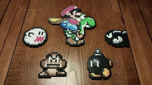 Mario & Yoshi, Goomba, Bob-omb, Bullet Bill, & Boo Bead Pixel Art ...